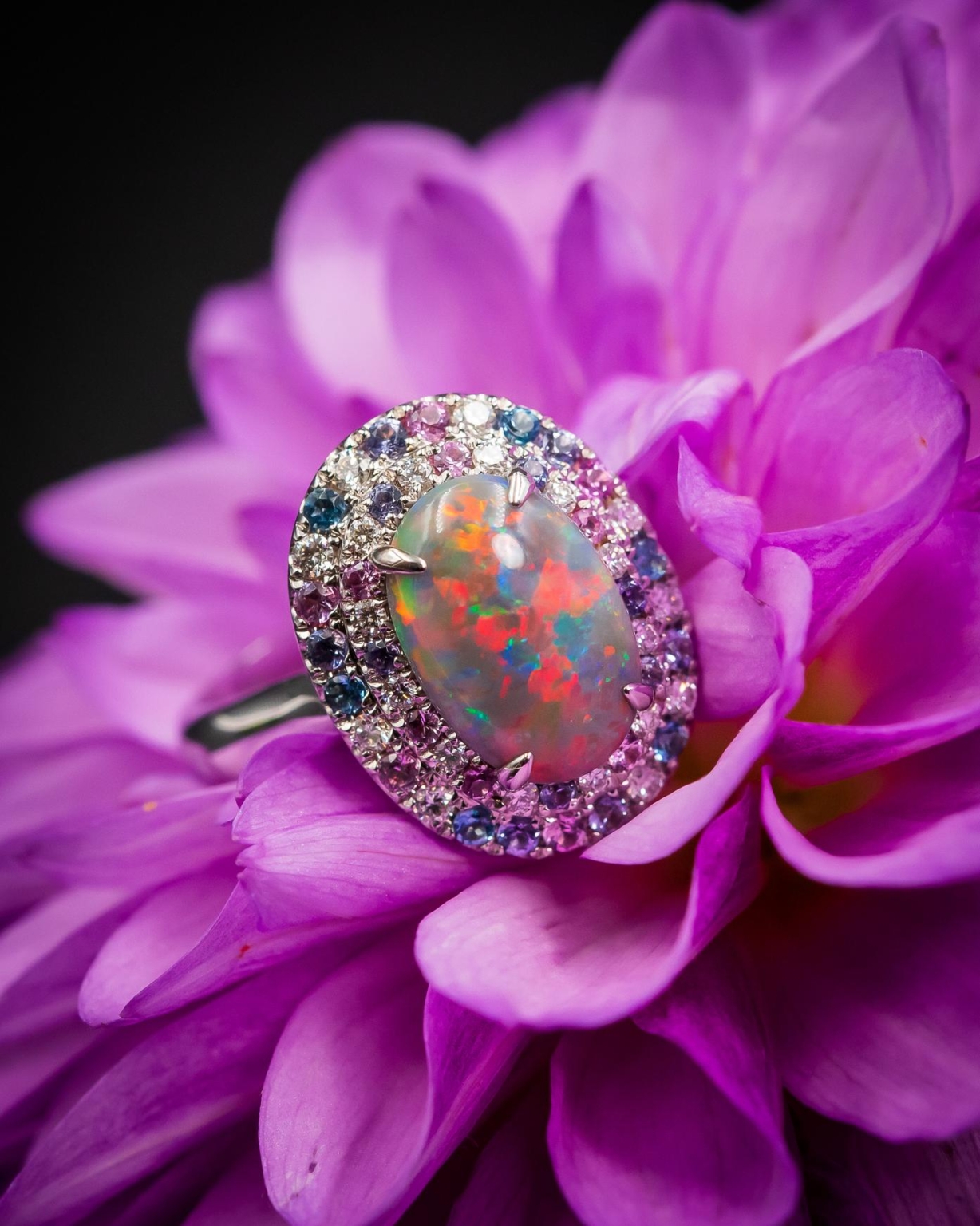 Round opal shield ring - Cindy Xu Jewelry Opal Shop